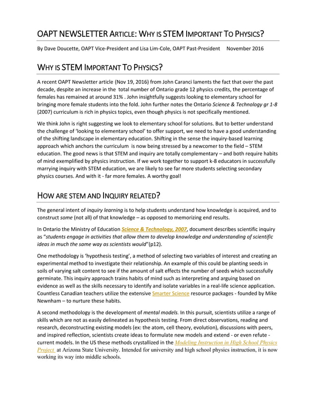 Why is STEM Important To Physics | PDF