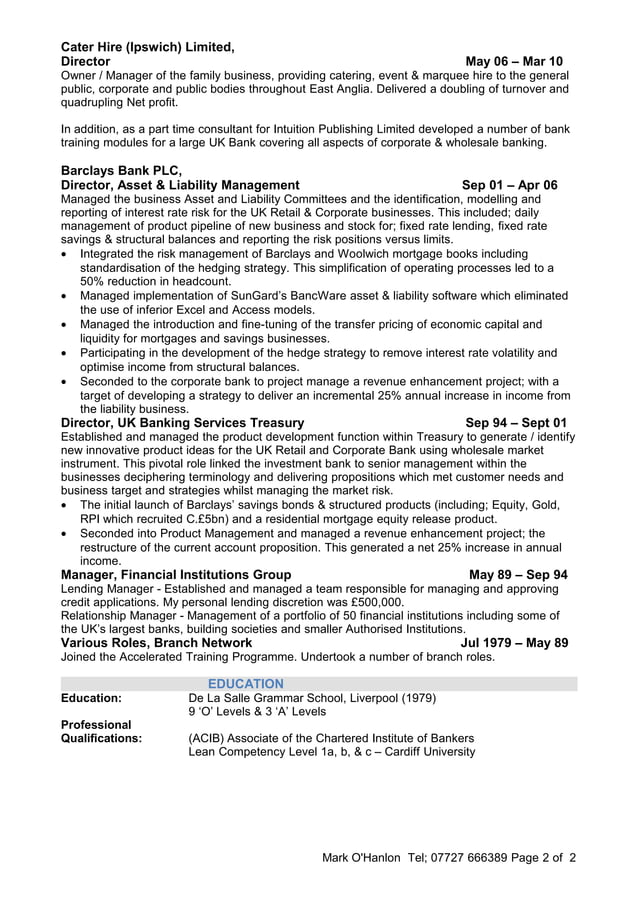 CV MOH 6th Dec 2016 | DOC | Business Banking & Finance | Business