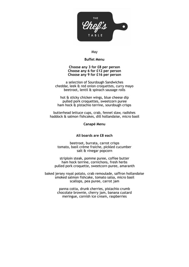 The Chef's Table Buffet & Canape Menu May | PDF