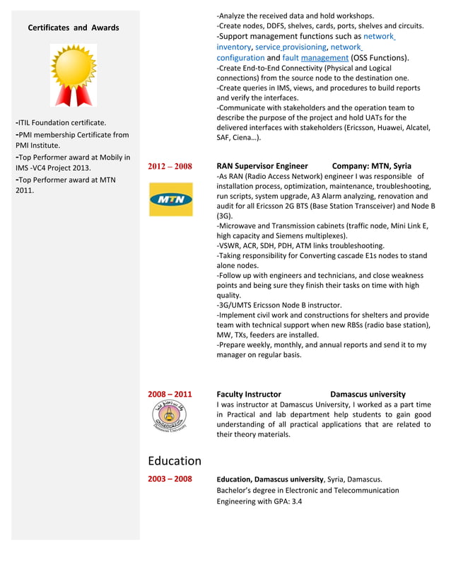 Resume - Telecom Engineer | DOC