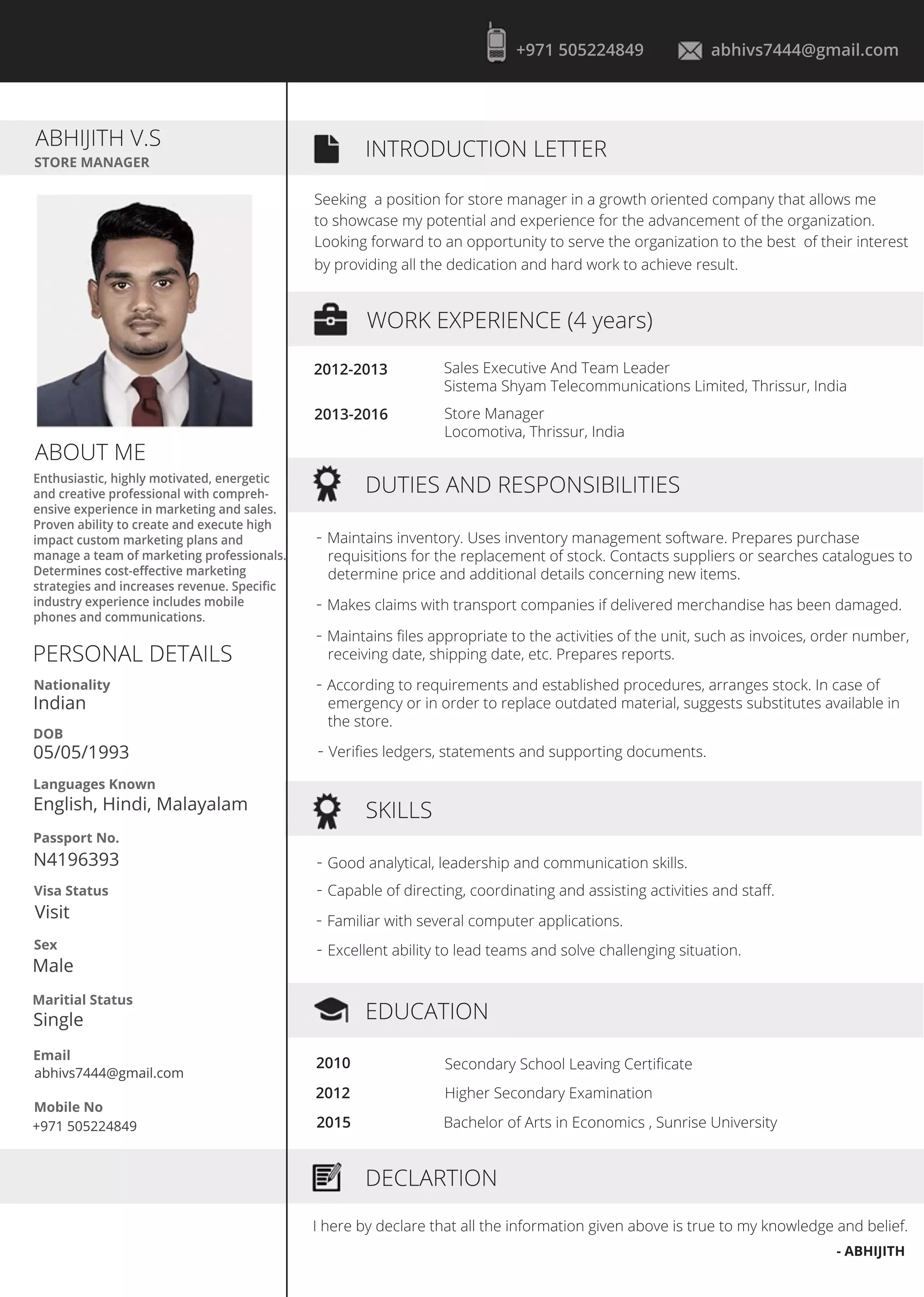ABI@STORE MANAGER CV | PDF