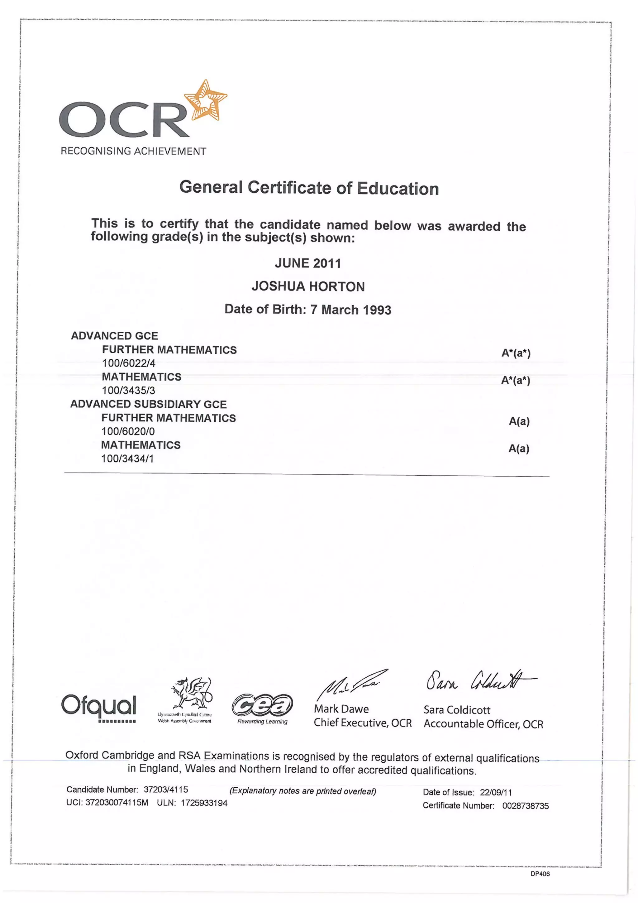 A Level Certificates | PDF