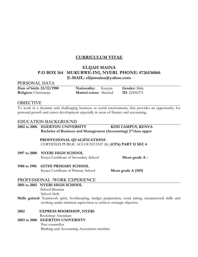 C.V ELIJAH MAINA | PDF