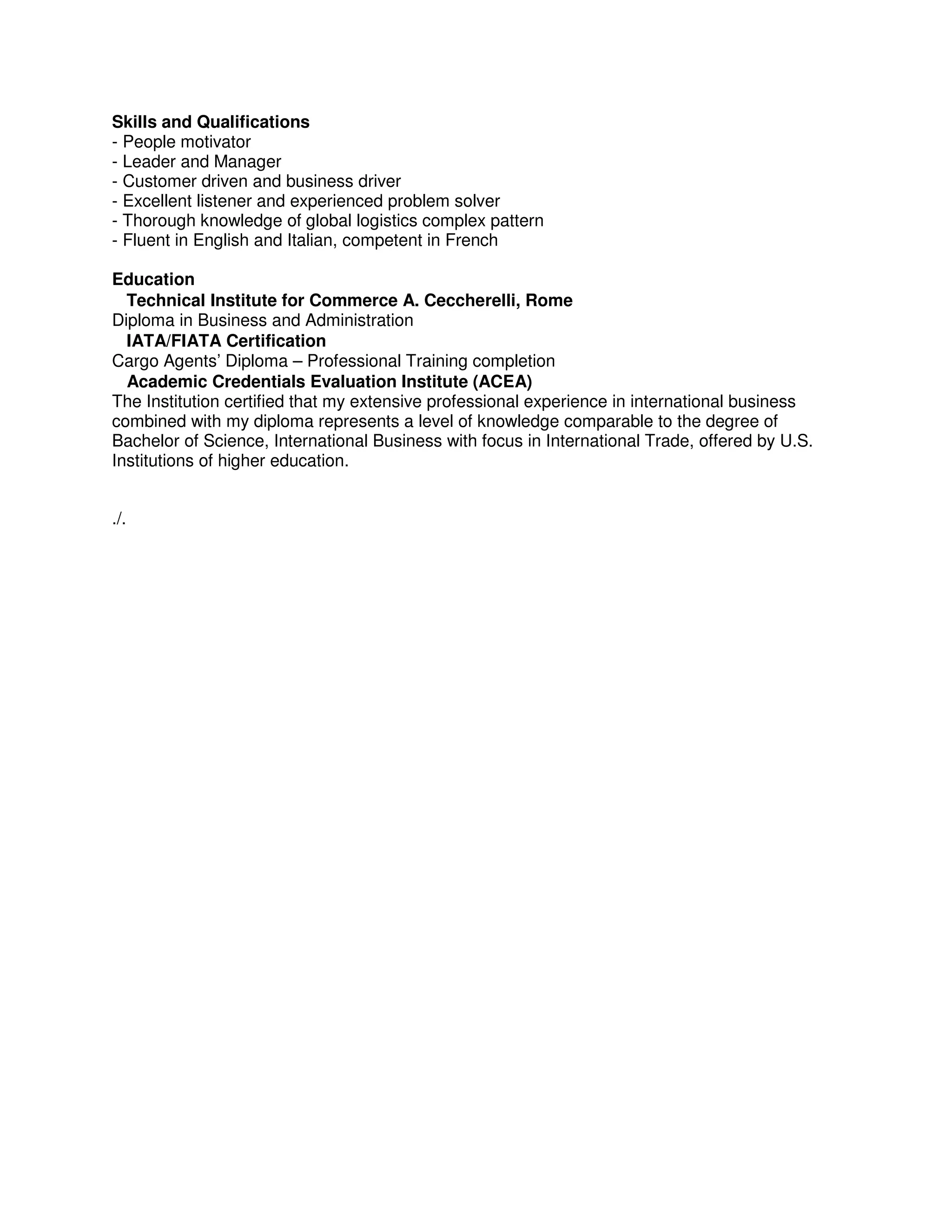 Luigi Badetti Resume 16 | PDF