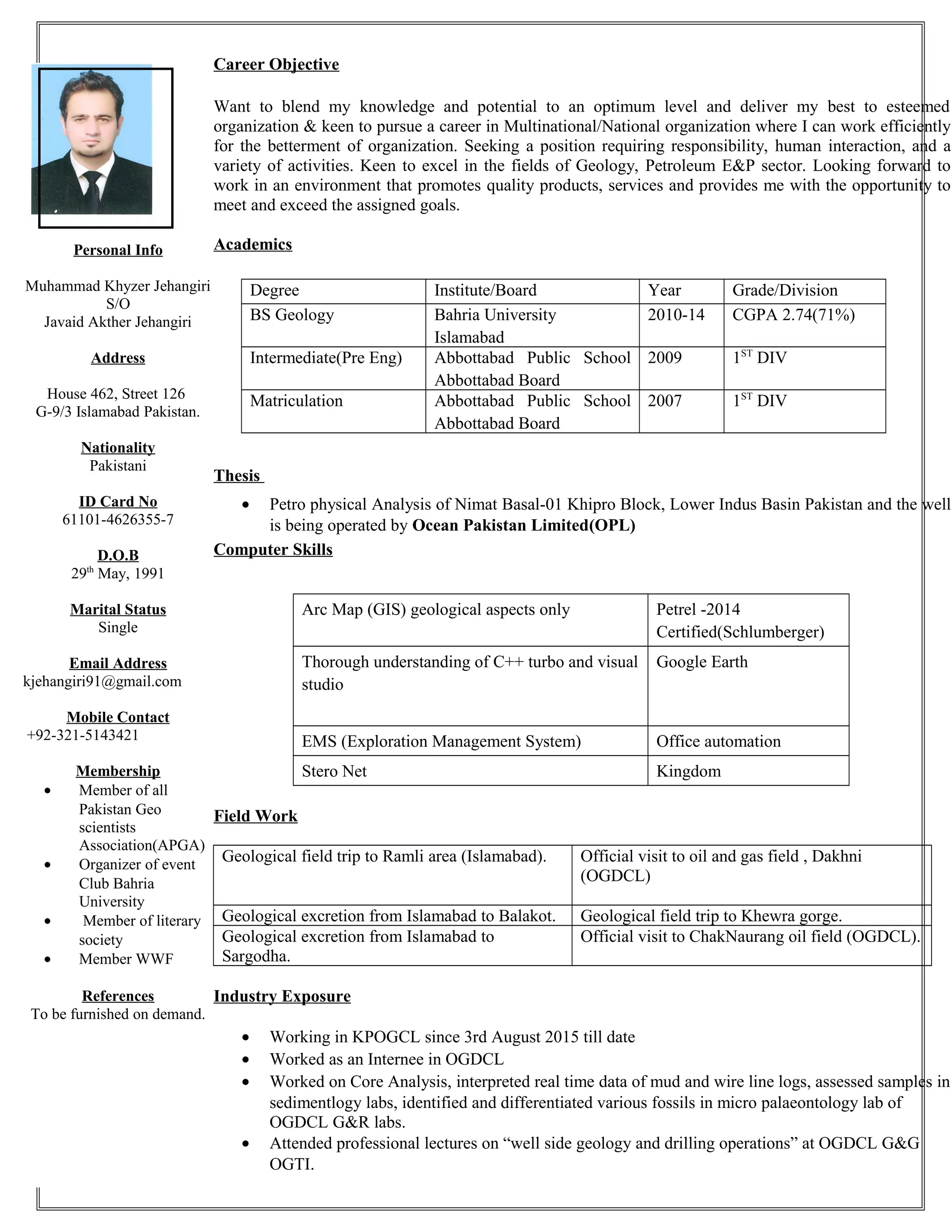 khyzer cv(doc) | DOC | Geology | Science