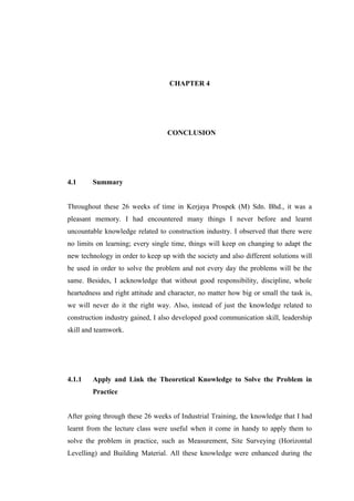 QS Industrial Training Report - CHUA CHONG LIANG 1104838 | PDF
