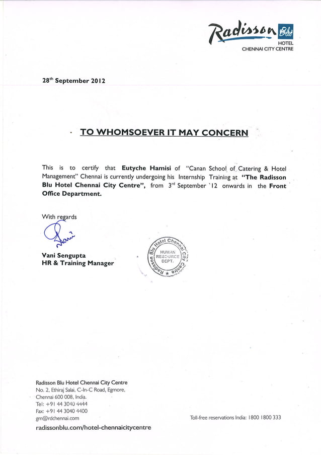 Reference Radisson Blu Hotel Chennai City Centre | PDF