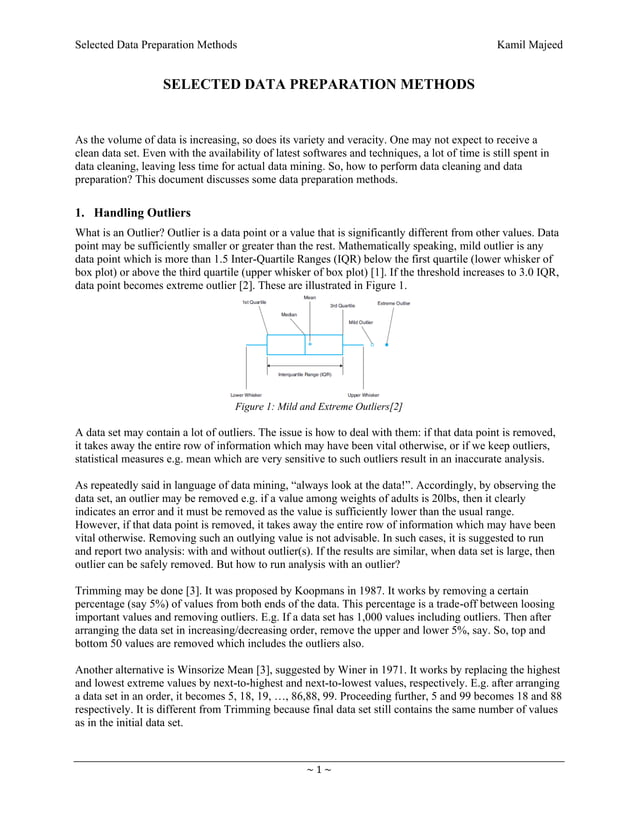 SELECTED DATA PREPARATION METHODS | PDF