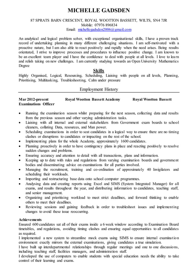 MICHELLE GADSDEN CV | PDF