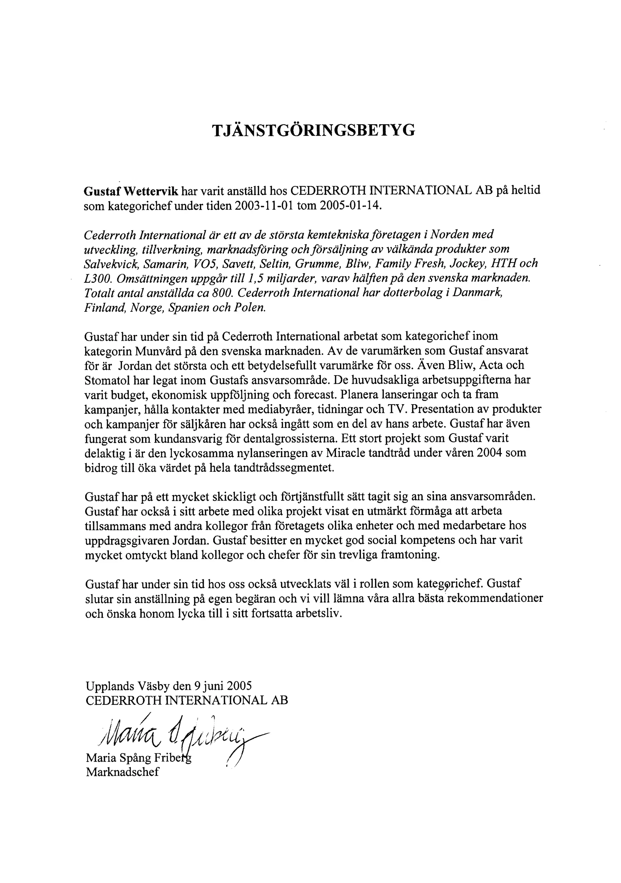 Cederroth Intyg Maria Spång Friberg | PDF