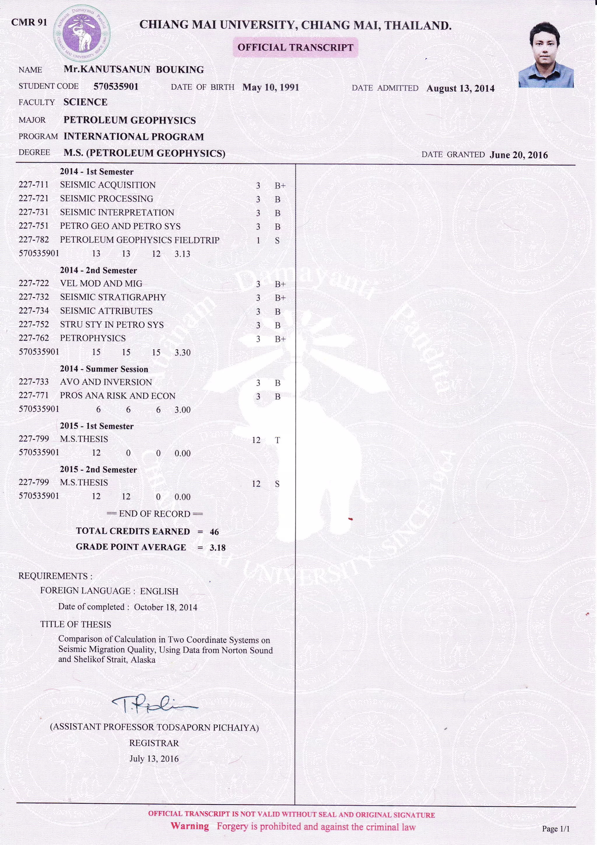 M.S.Transcript | PDF