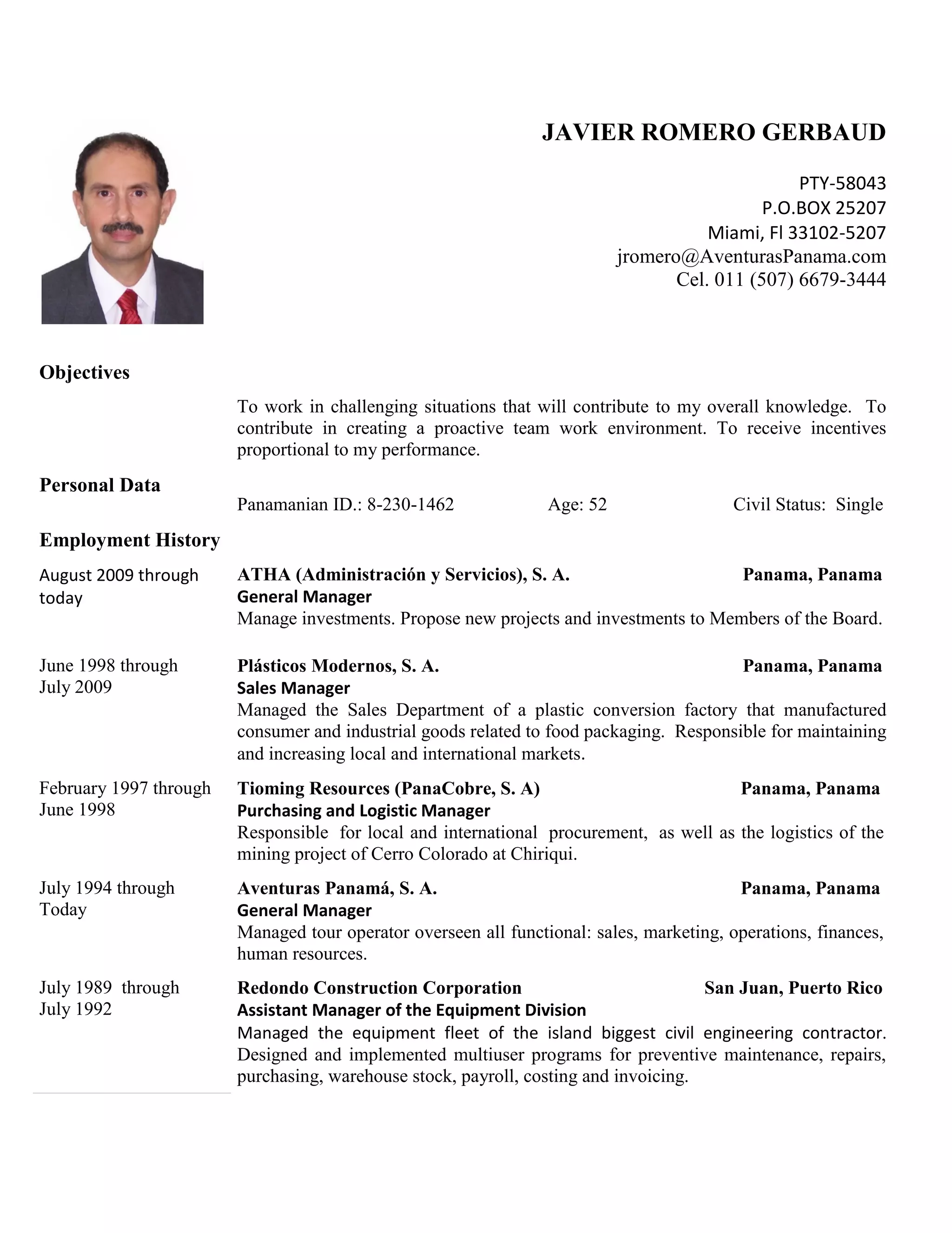 JAVIER ROMERO GERBAUD resume ver 04MAR2016 english | PDF