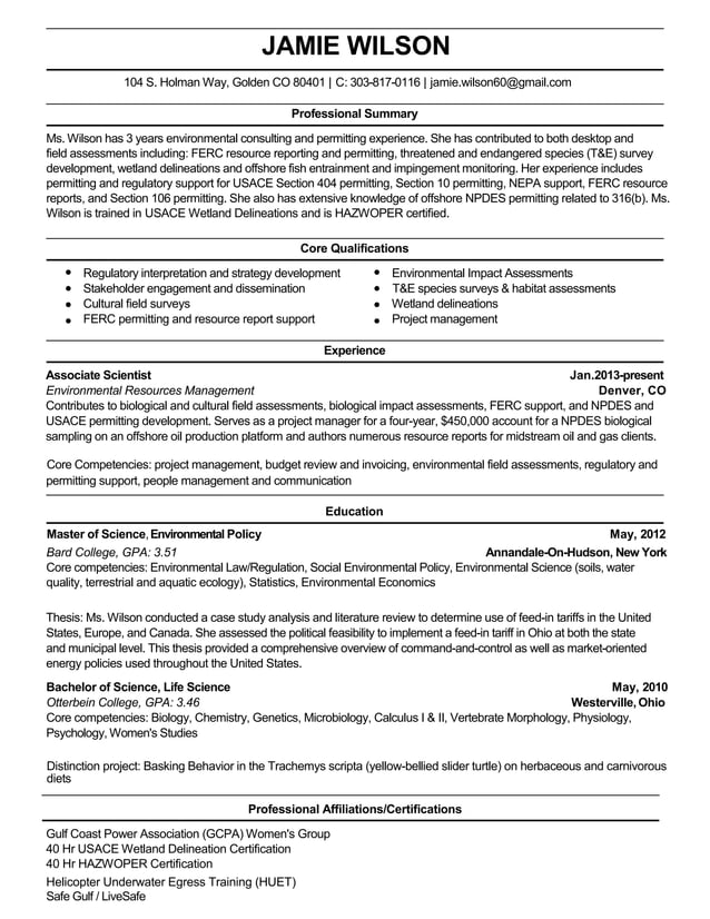 Jamie Wilson Resume | PDF | Environmental Services Industry | Industries
