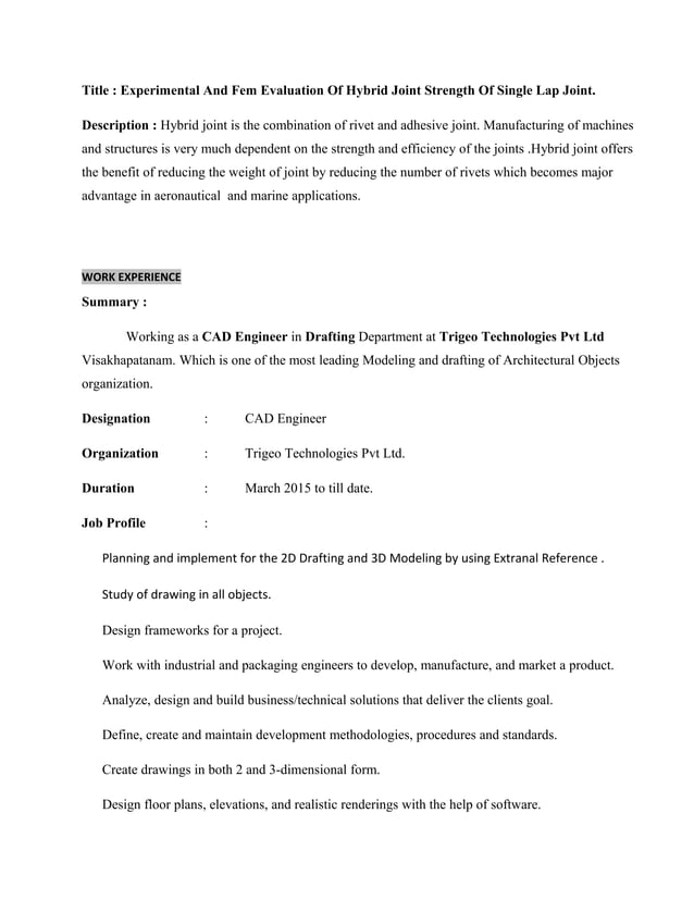 Sateesh Malla CAD Engineer Resume | DOC Sateesh Malla CAD Engineer Resume | DOC