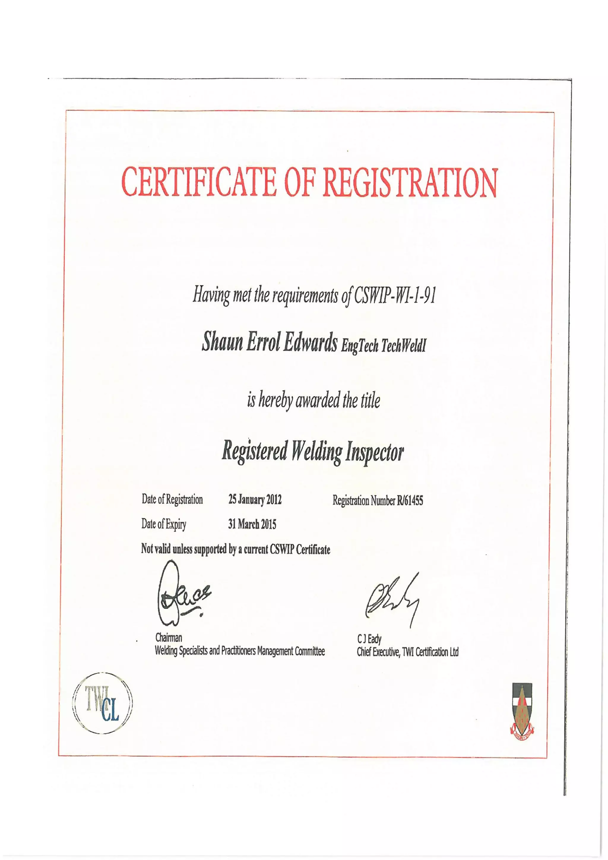 CSWIP Registered Welding Inspector | PDF