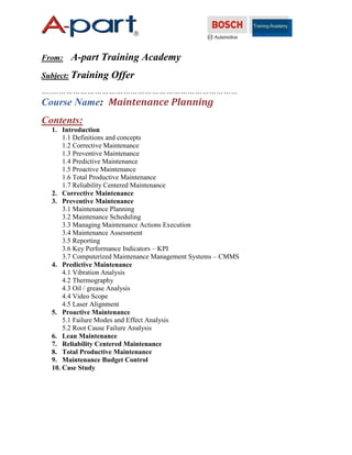 Maintenance programs | PDF | Business | Business and Finance
