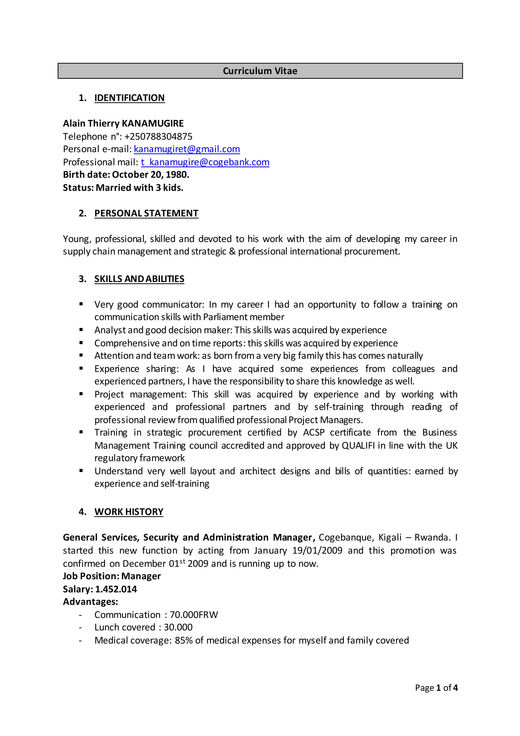 ALAIN THIERRY KANAMUGIRE CV | DOCX