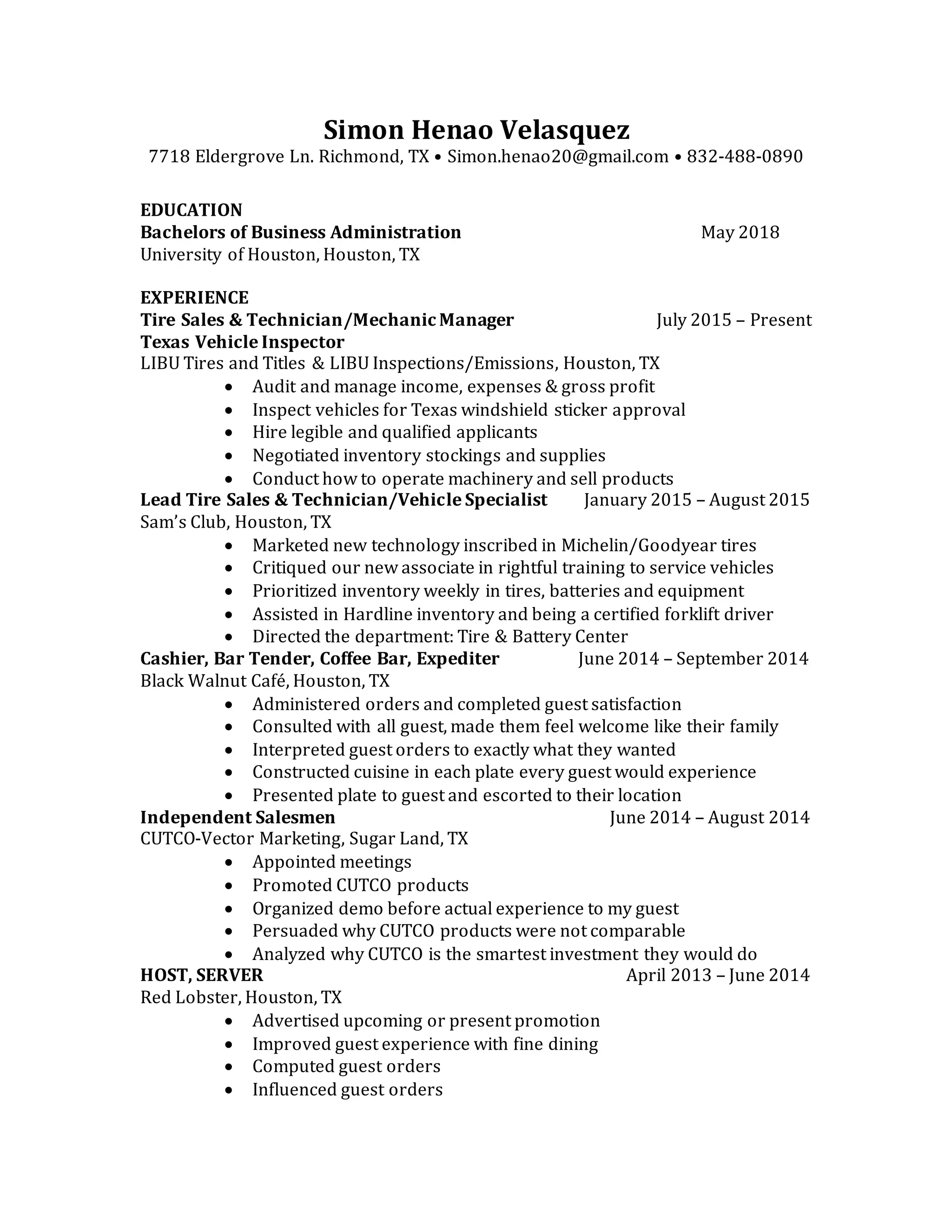 Simon Henao Velasquez - Resume Summer 2015 | DOCX