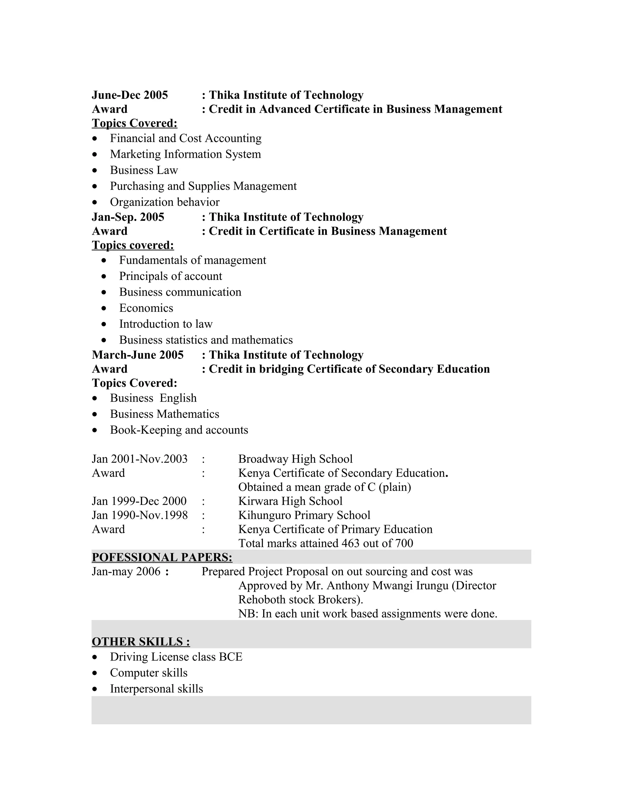 fred's cv | DOC | Logistics | Business
