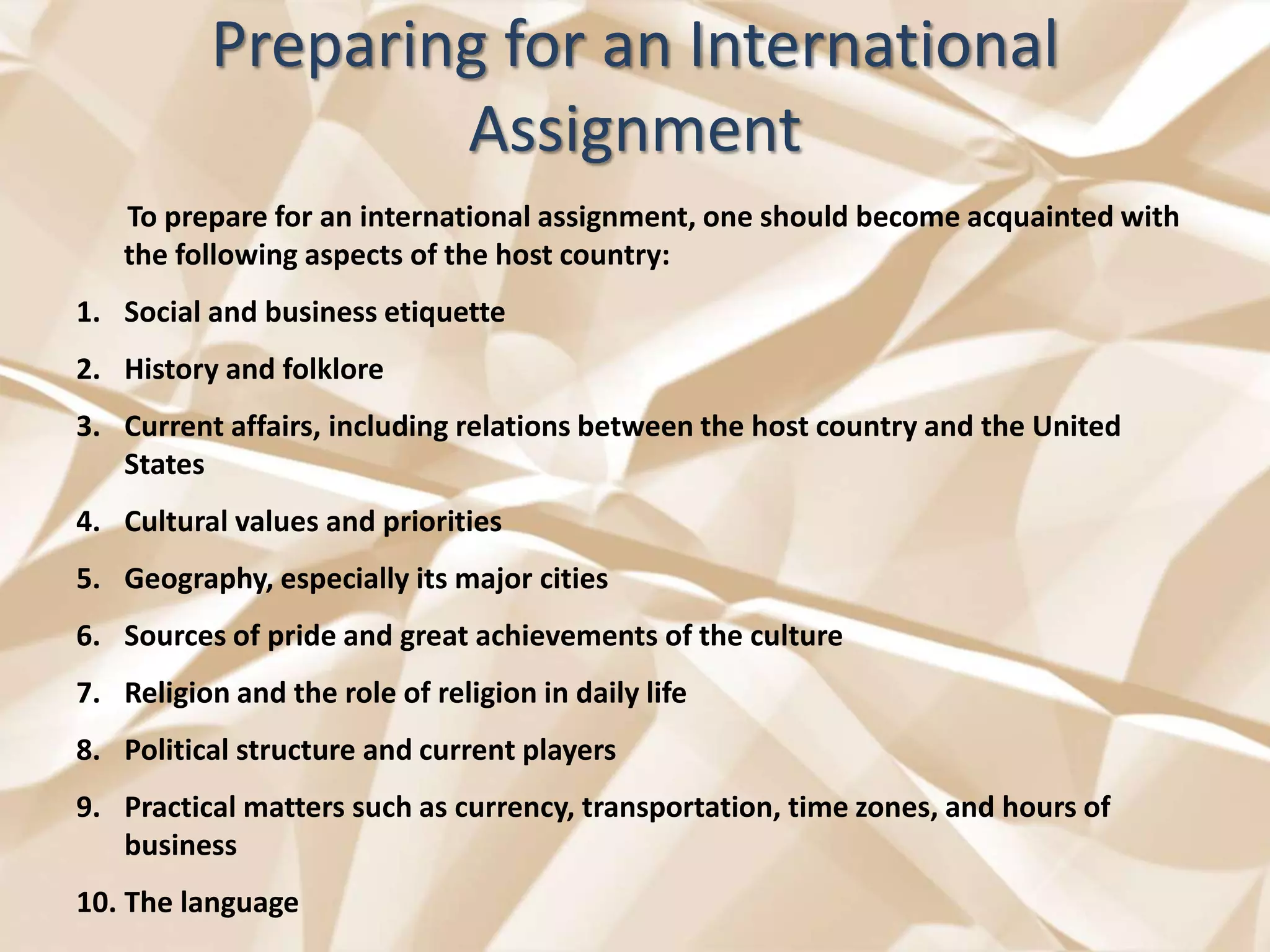 Preparing People For an International Assignment | PPTX