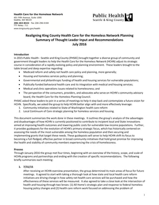 Realigning HCHN Planning _Final Summary Report | PDF
