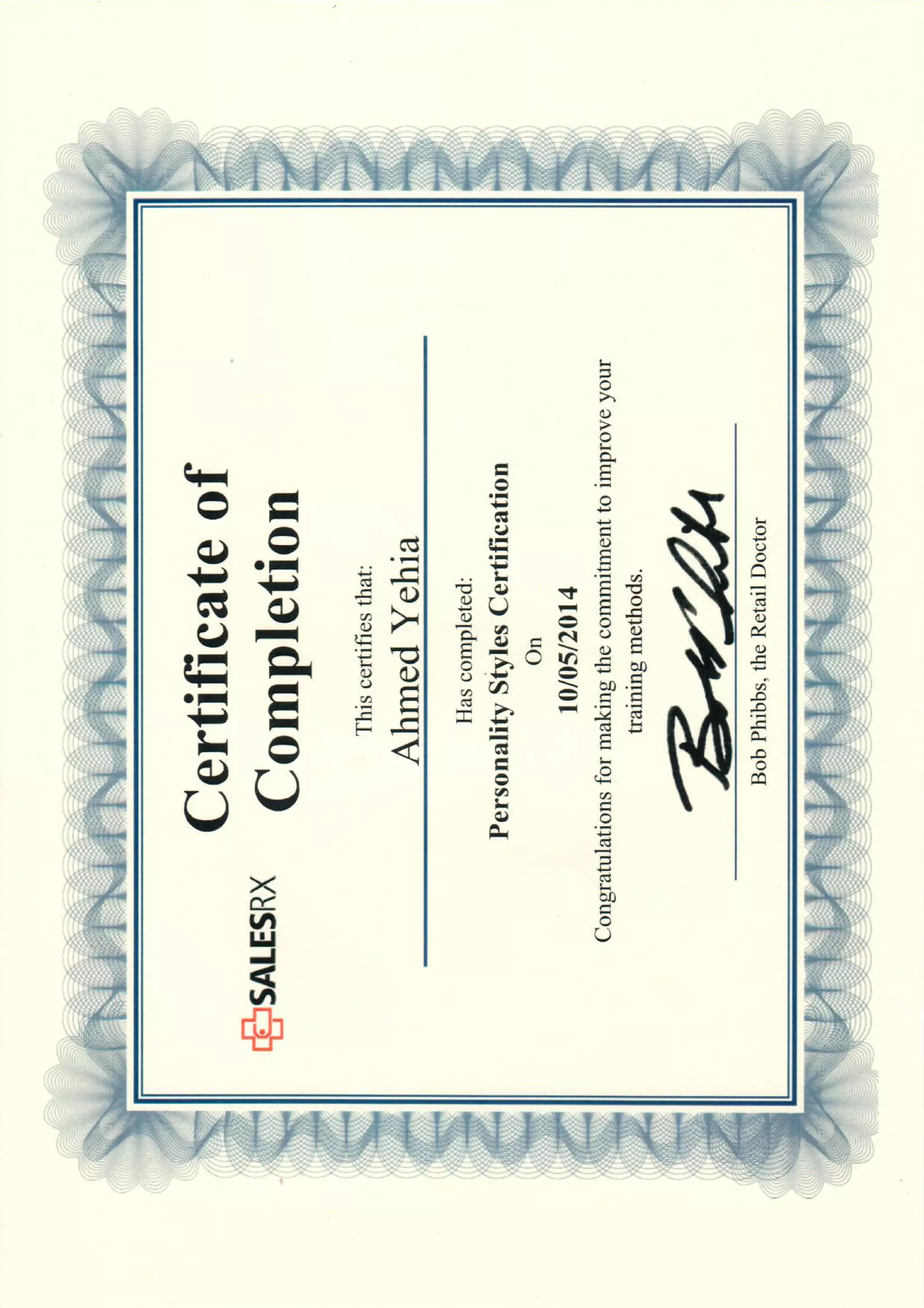 SALES RX CERTIFICATE-personality styles | PDF