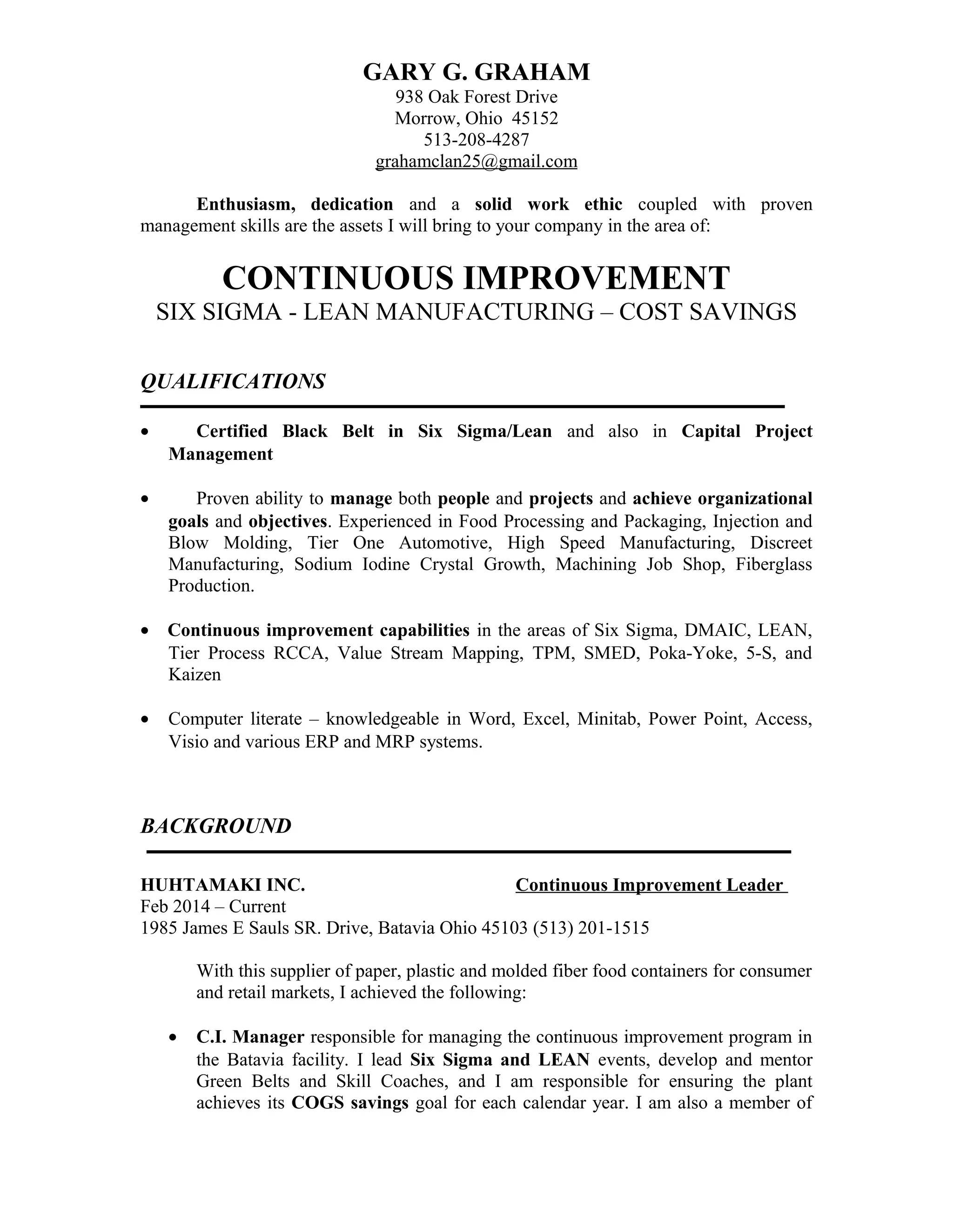 2016 Graham Resume | DOC | Manufacturing Industry | Industries