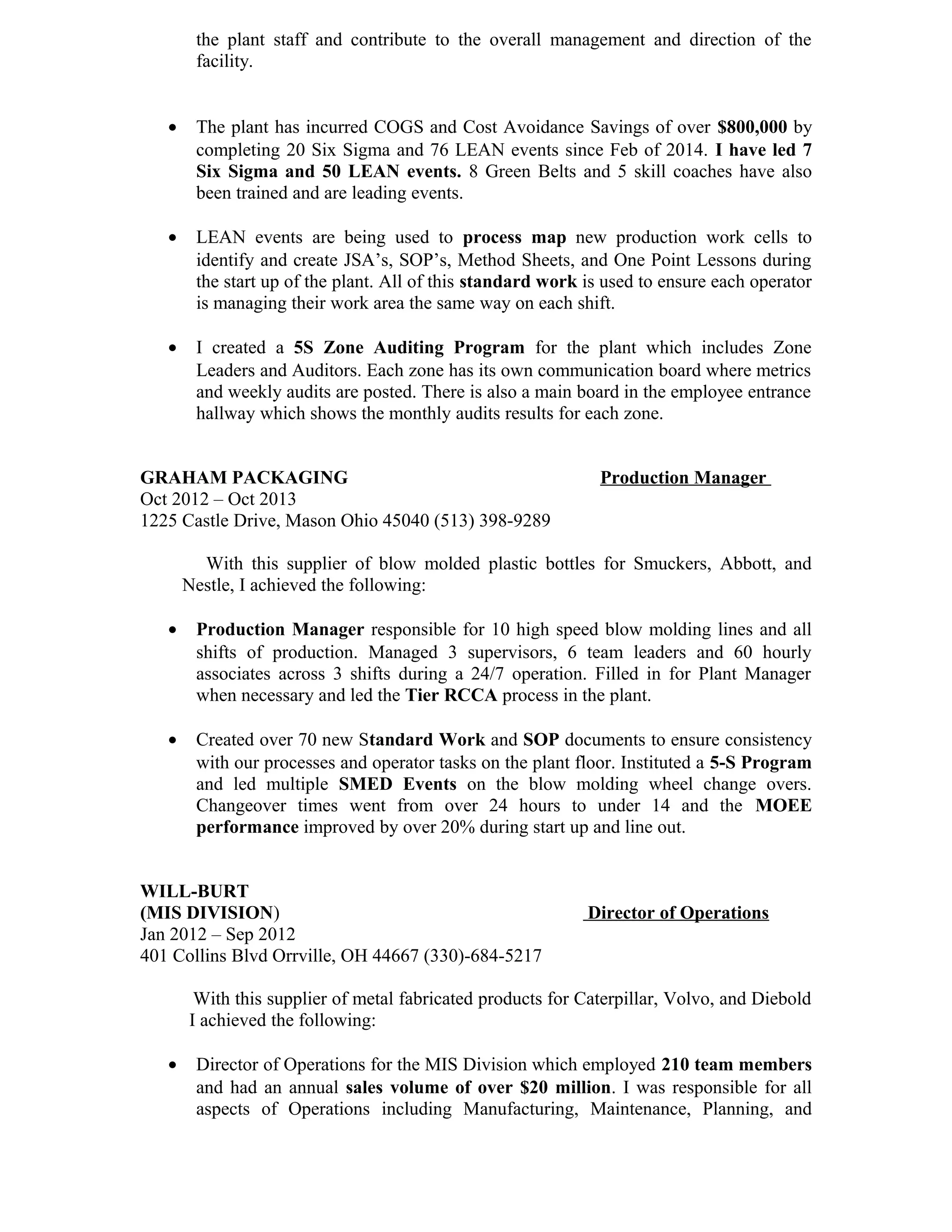 2016 Graham Resume | DOC | Manufacturing Industry | Industries