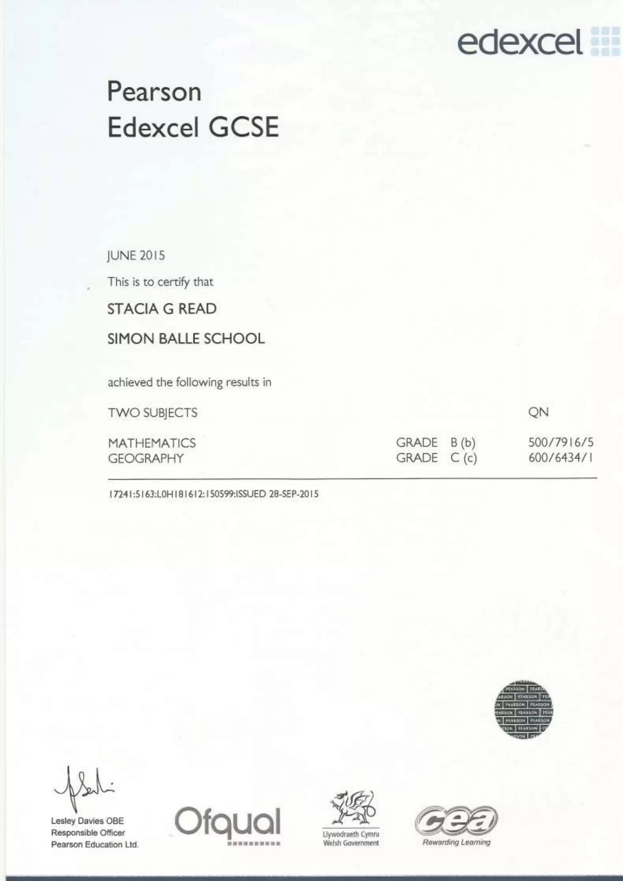 GCSE Certificates | DOCX