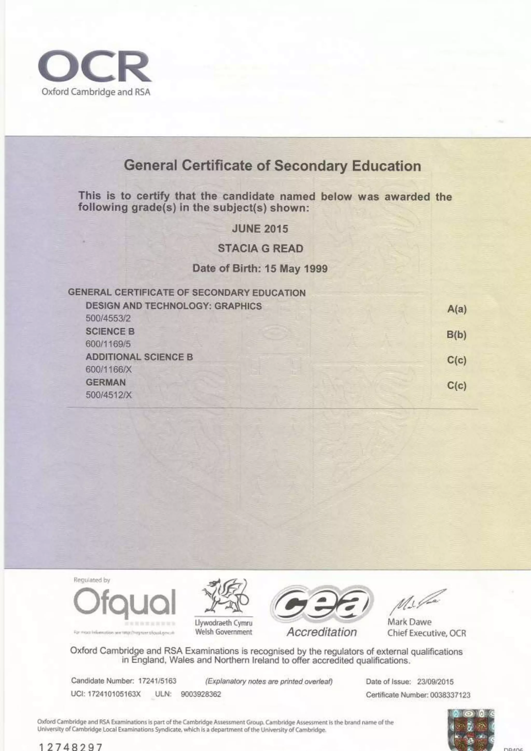 GCSE Certificates | DOCX