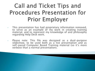 Call _Ticket Tips and Procedures Redacted | PPTX | IT and Internet ...
