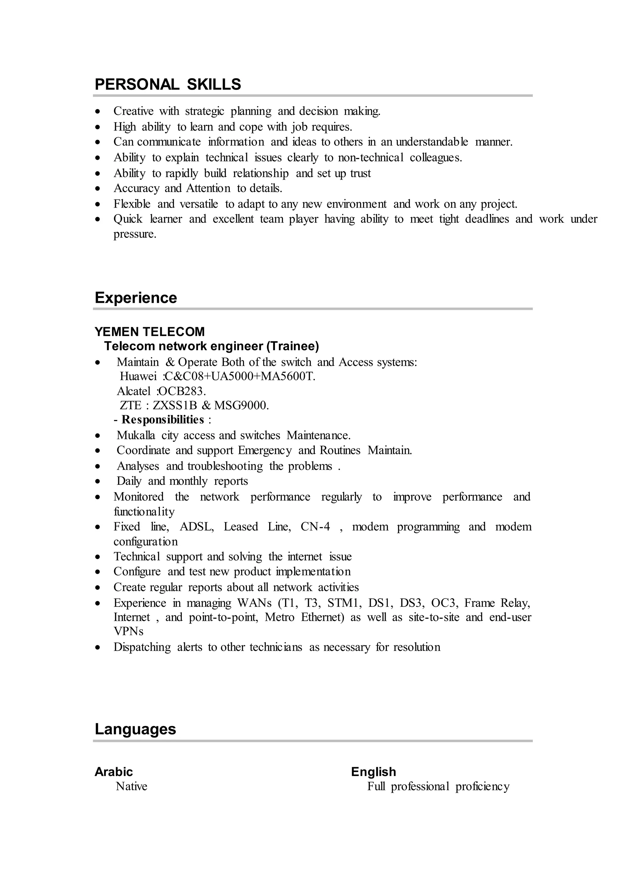 Telecom network engineer | DOCX