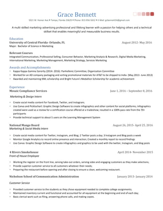 Grace Bennett- Resume (11.19.16) | PDF | Marketing and Advertising ...