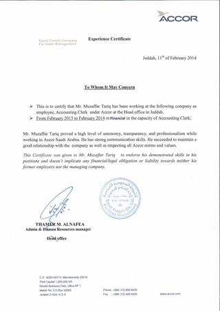 Experience Letter-Accor | PDF