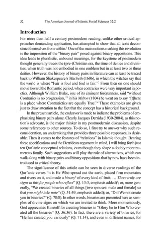 Derrida's Shadow in the Light of Islamic Studies An Analysis of Binary Relations in the Quran | PDF
