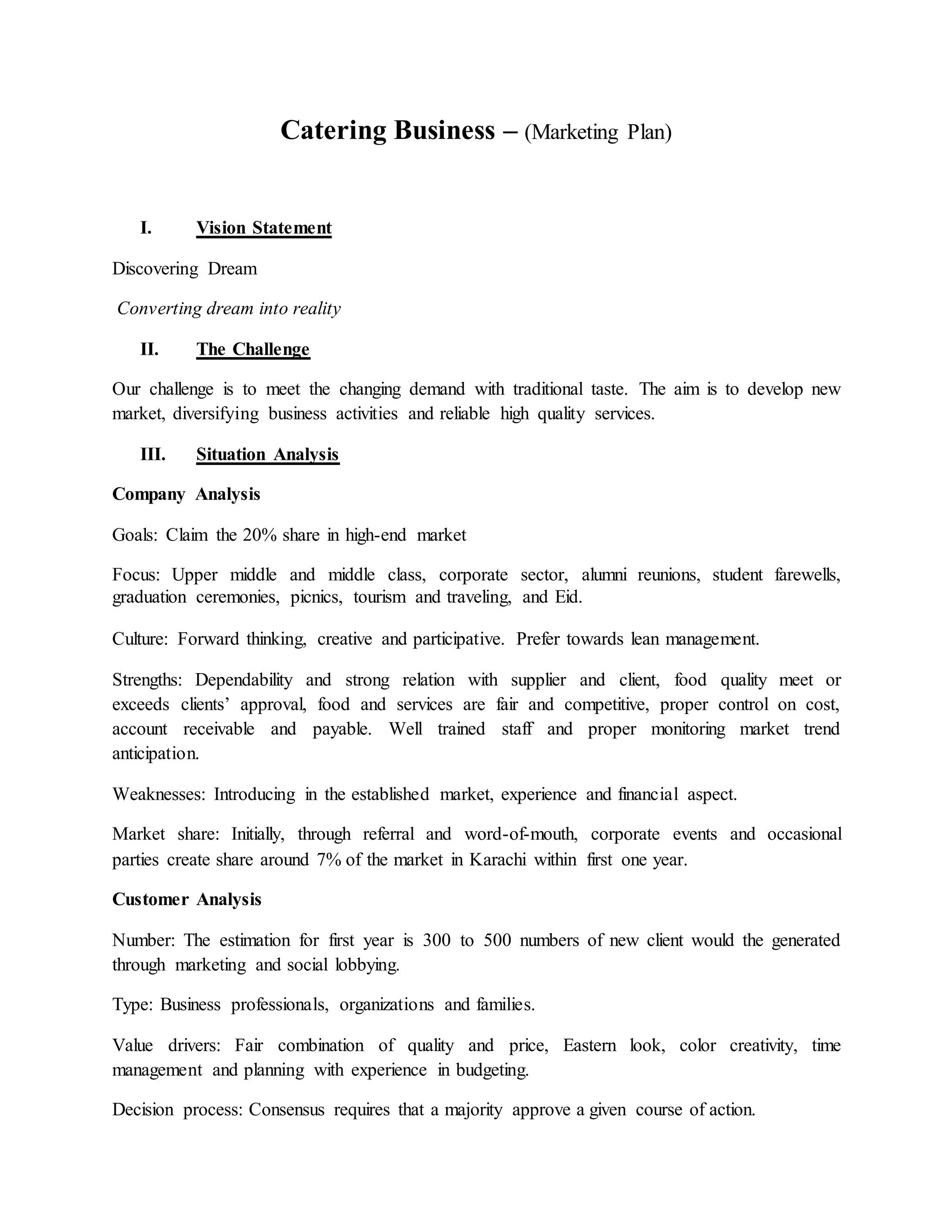 Catering Business – (Marketing Plan) | DOCX