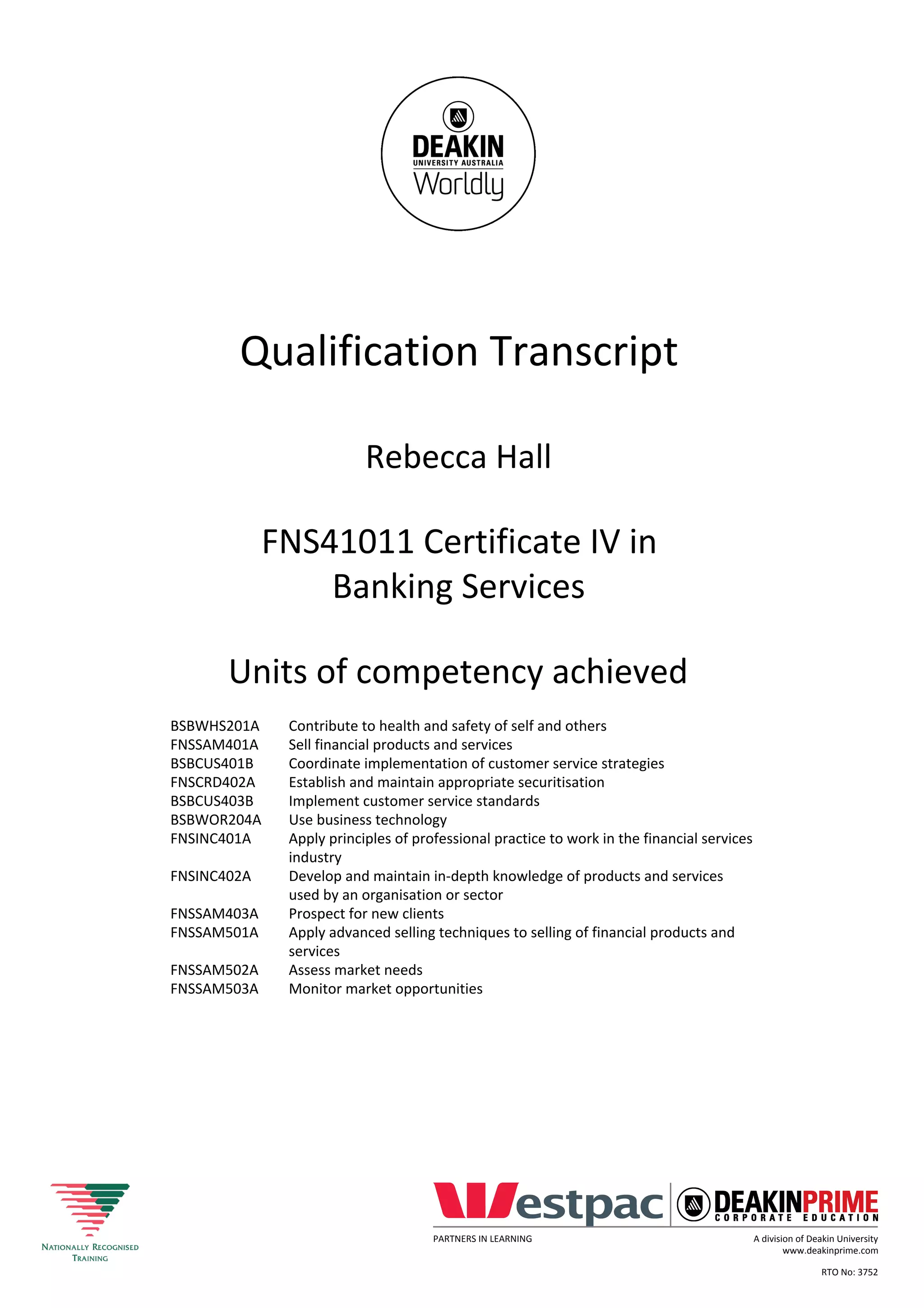 Rebecca Hall Cert IV | PDF