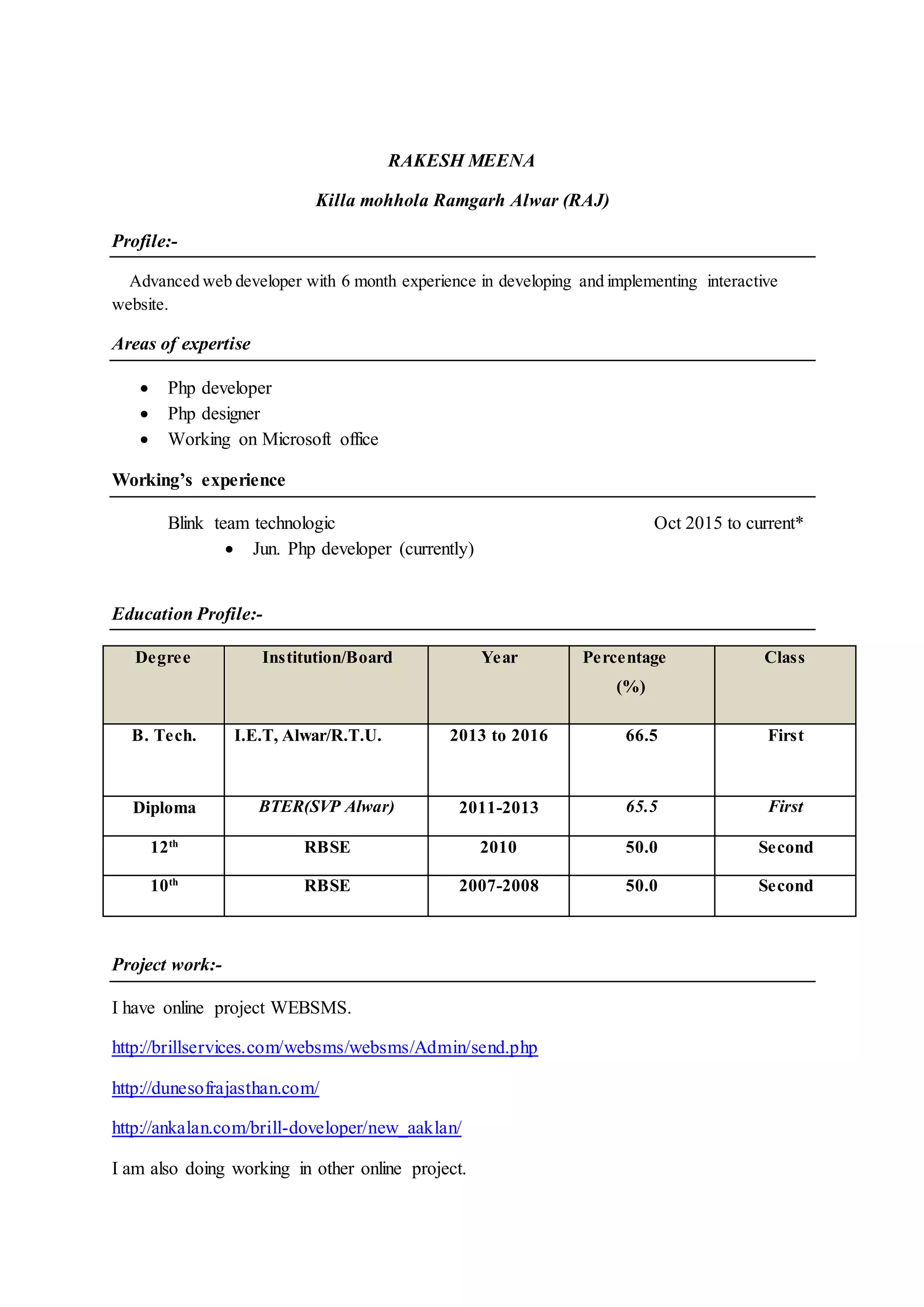 RAKESH MEENA resume | PDF