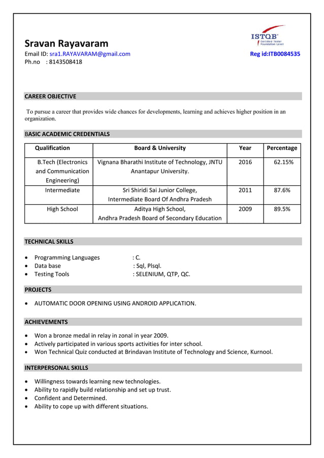 SRAVAN RESUME | PDF