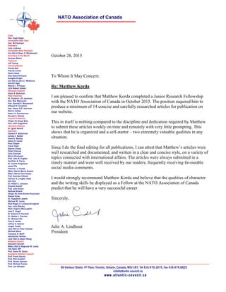 NATO Association Reference Letter - Matthew Korda | PDF