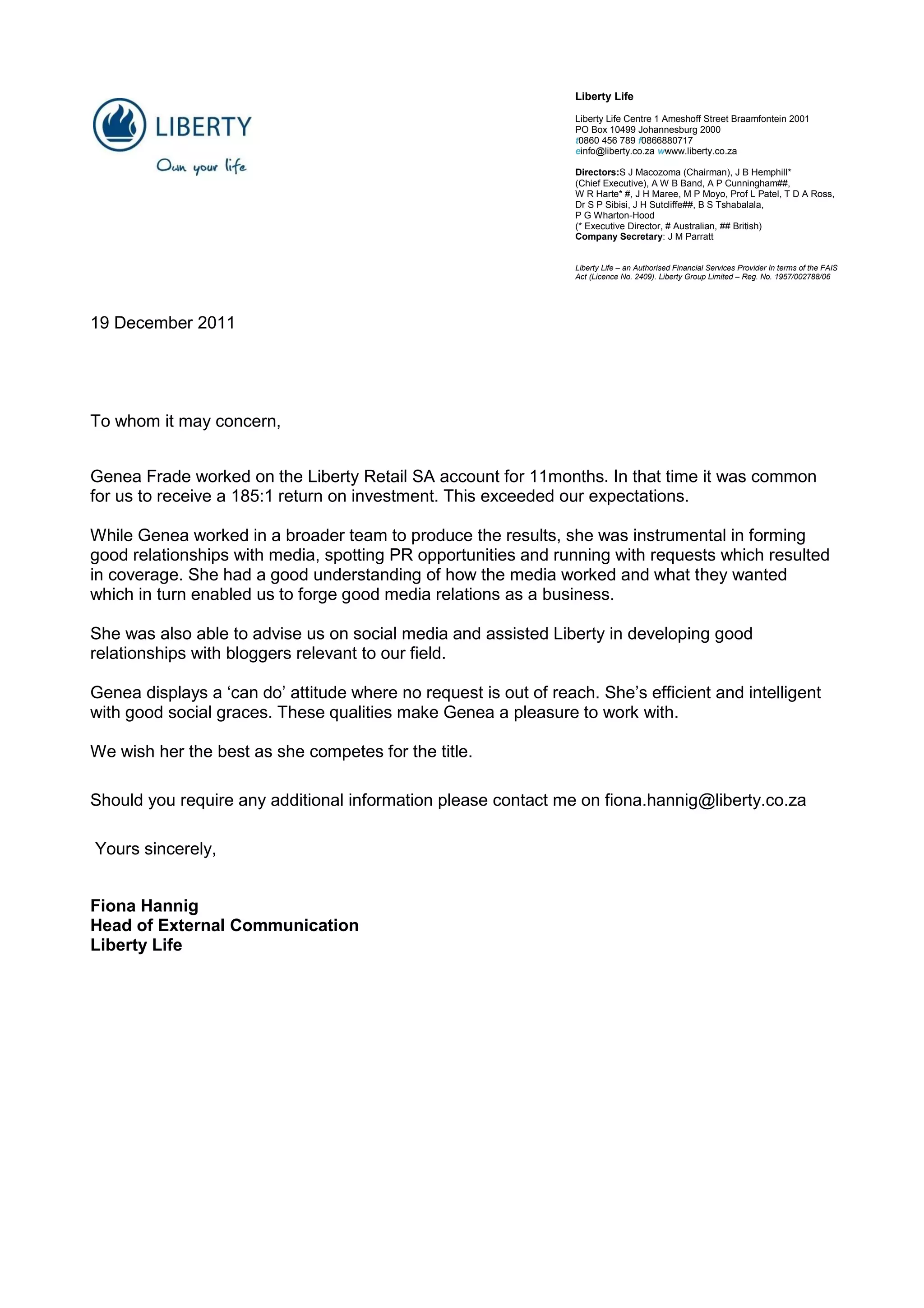 Liberty Referance Letter | PDF