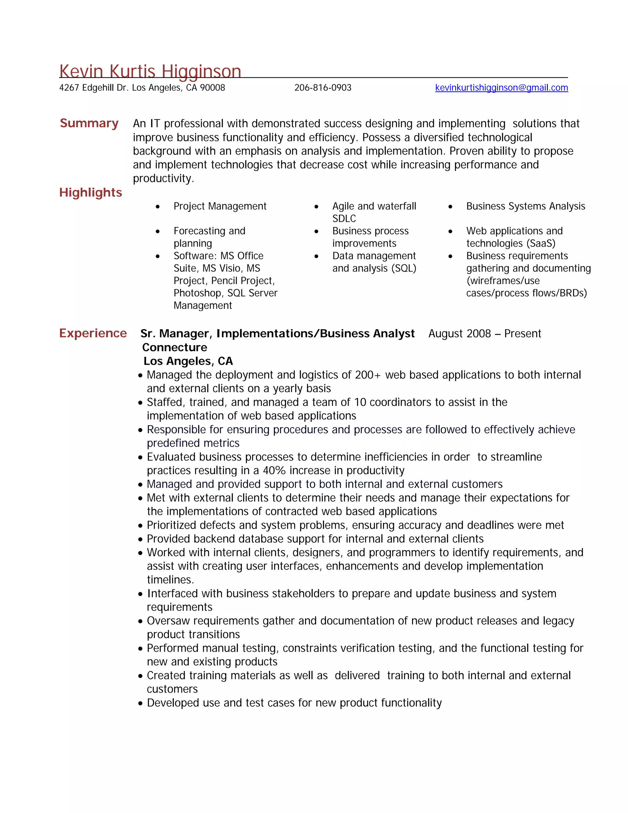 KevinHigginsonResume | PDF | Computing | Technology & Computing