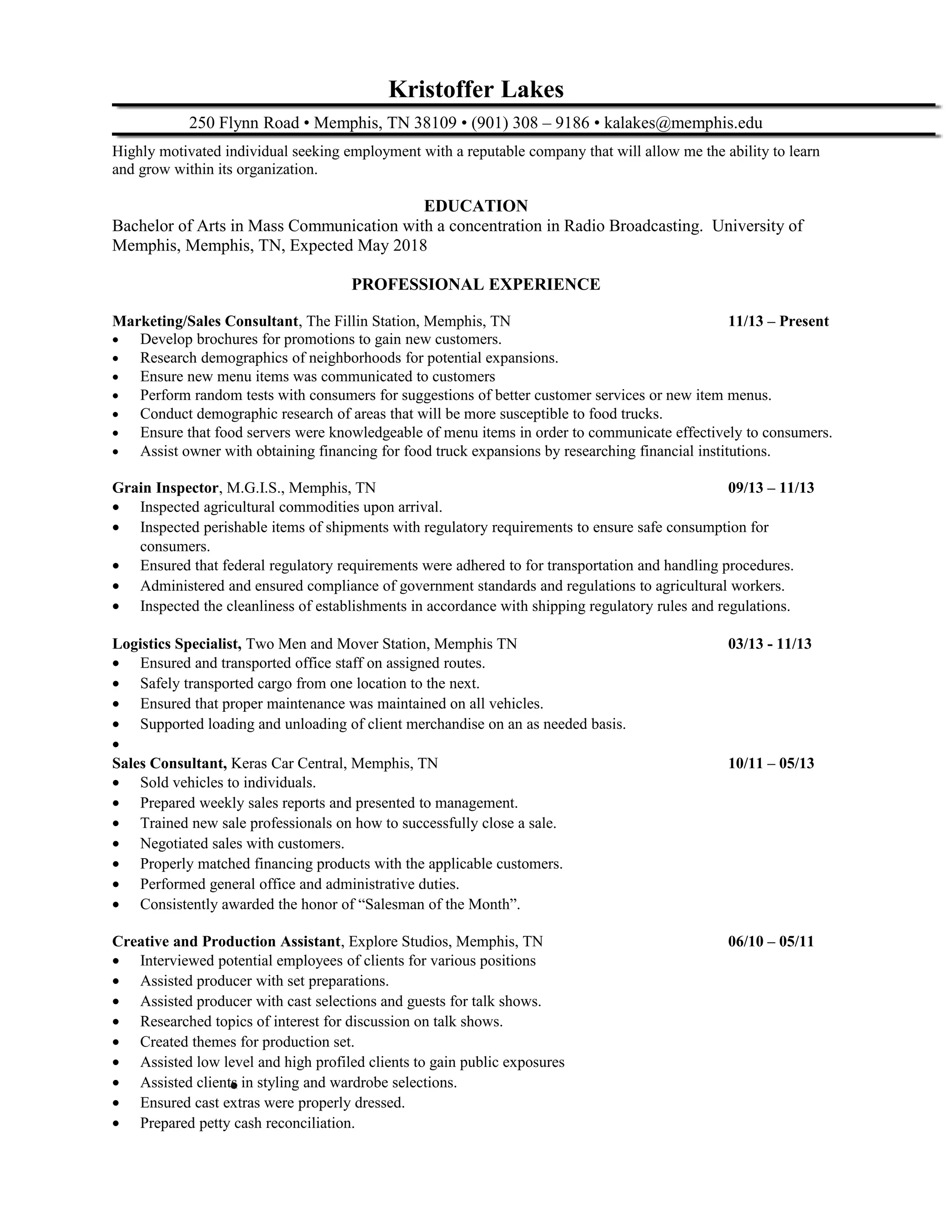 Kristopher Lakes Resume | DOC
