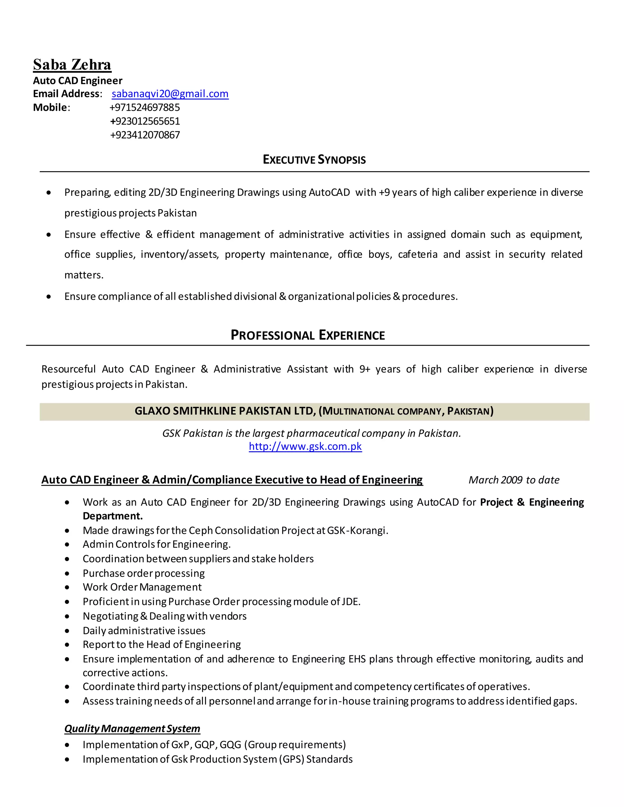 syeda saba CV- April - 2015 | PDF