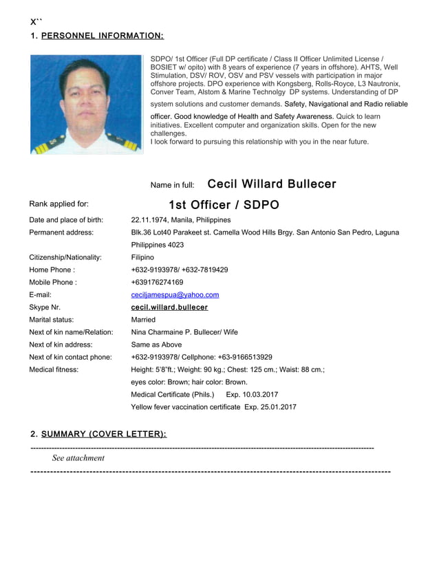 SDPO Cecil Bullecer CV Sept 2015 | DOC