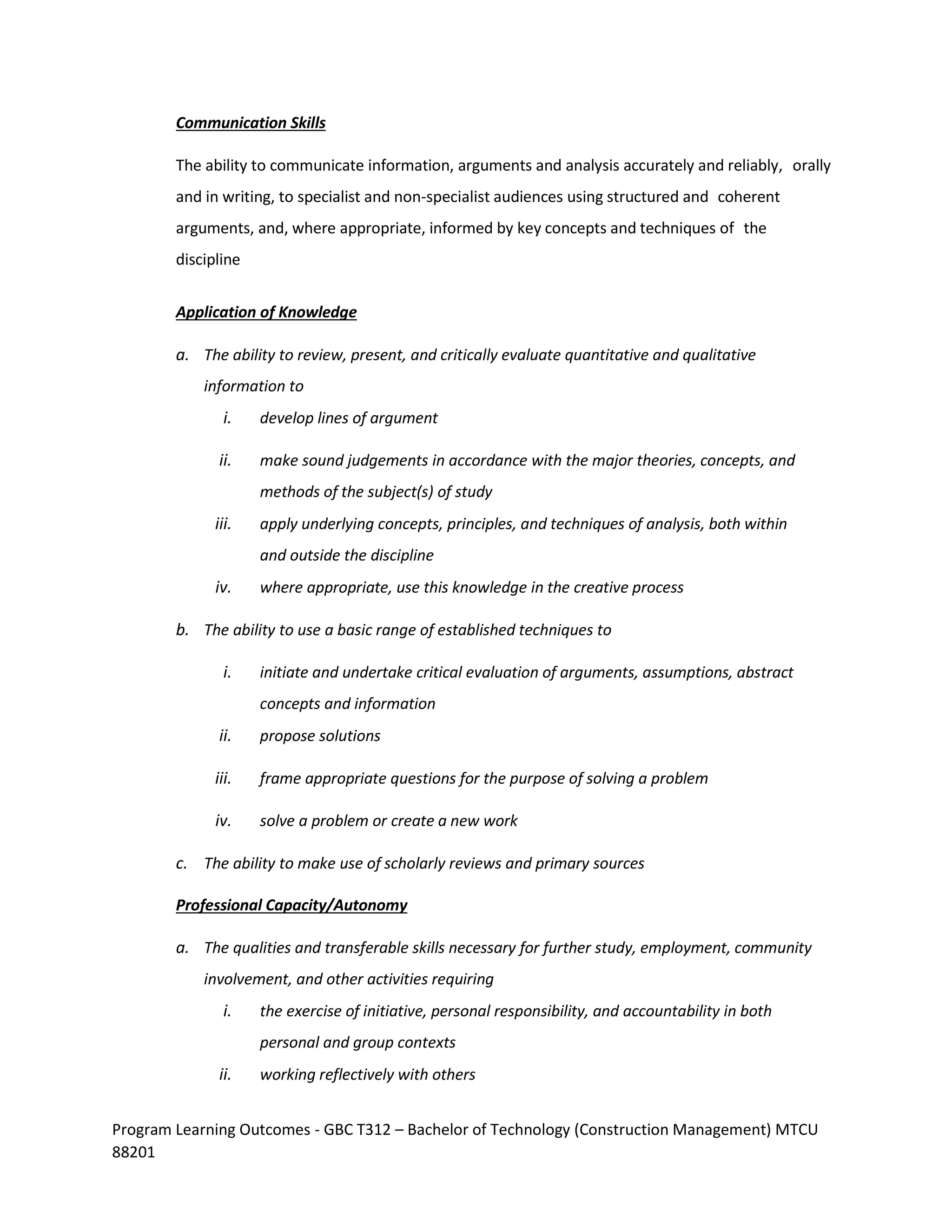 Bachelor of Technology (Construction Management) | PDF | Undergraduate ...