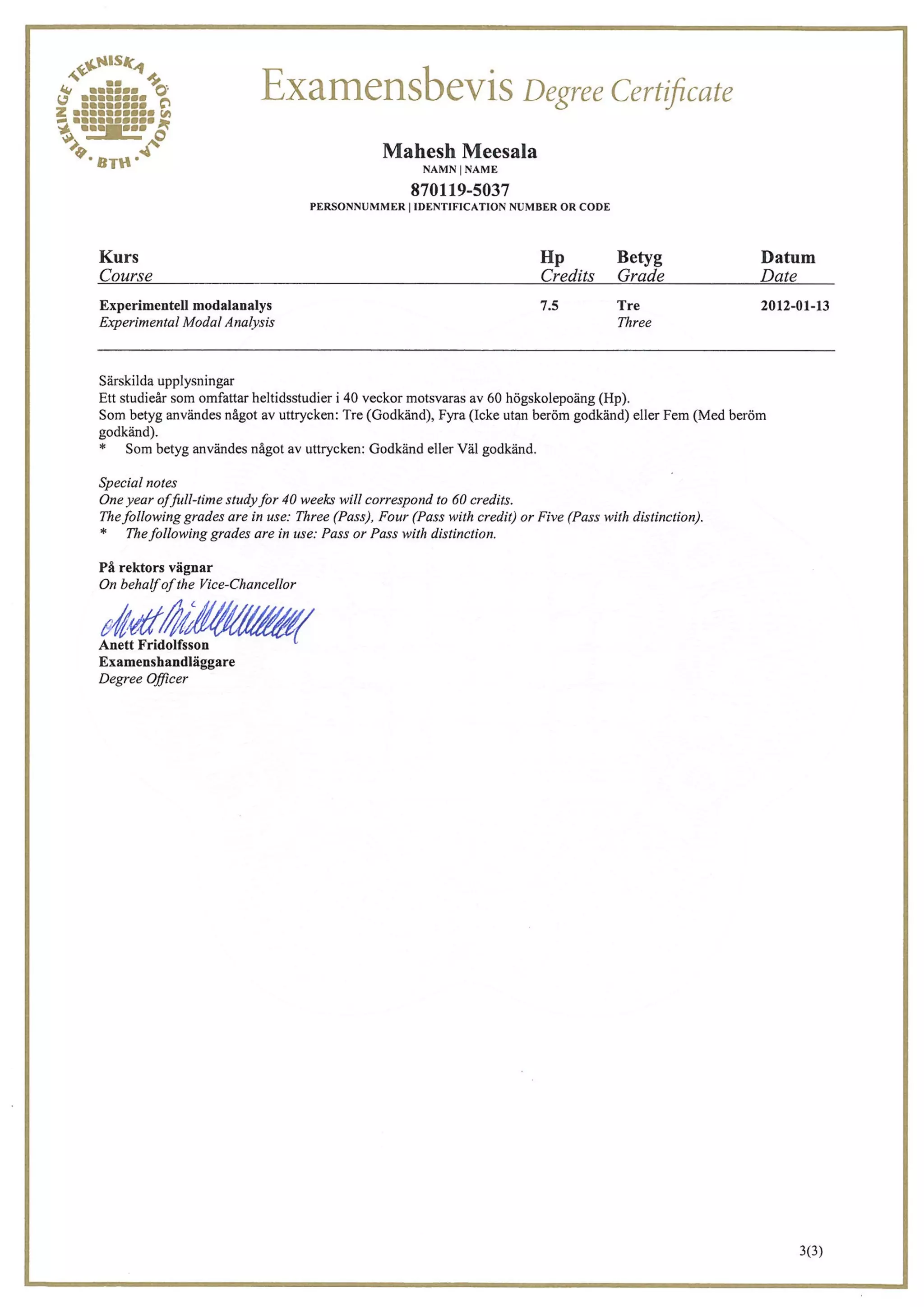 Degree Certificate with grades | PDF