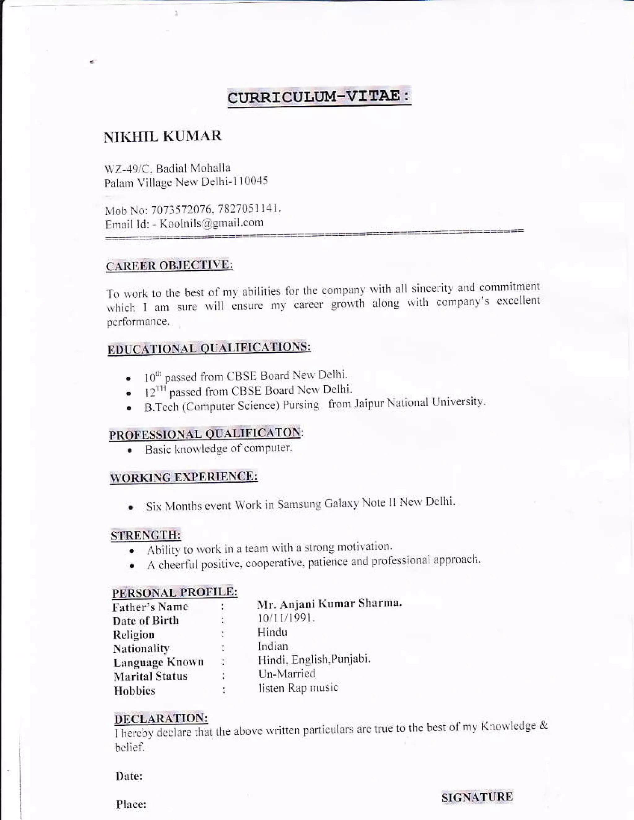 Nikhil Kumar Cv | PDF