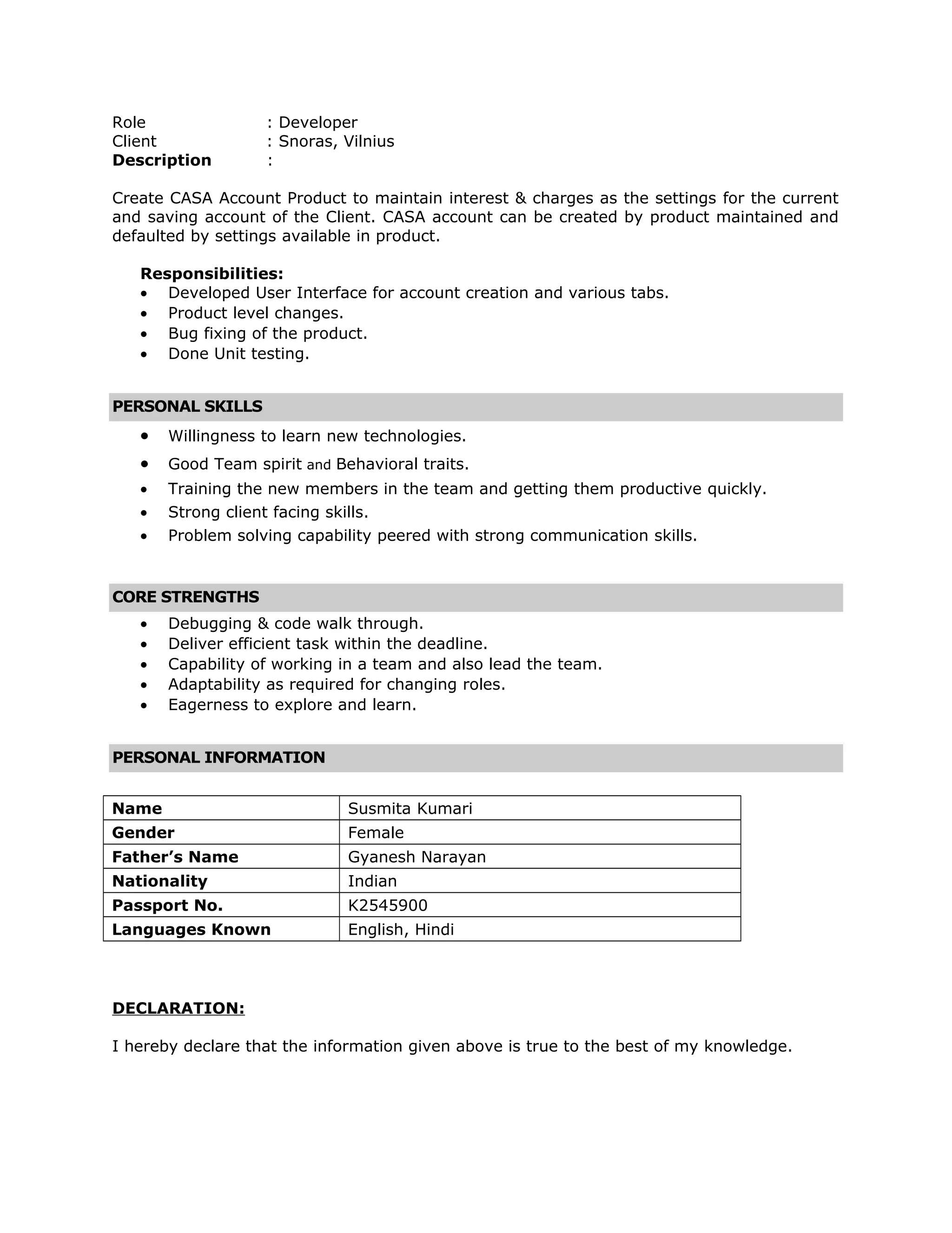 Susmita Kumari's CV | DOC | Web Development | Internet