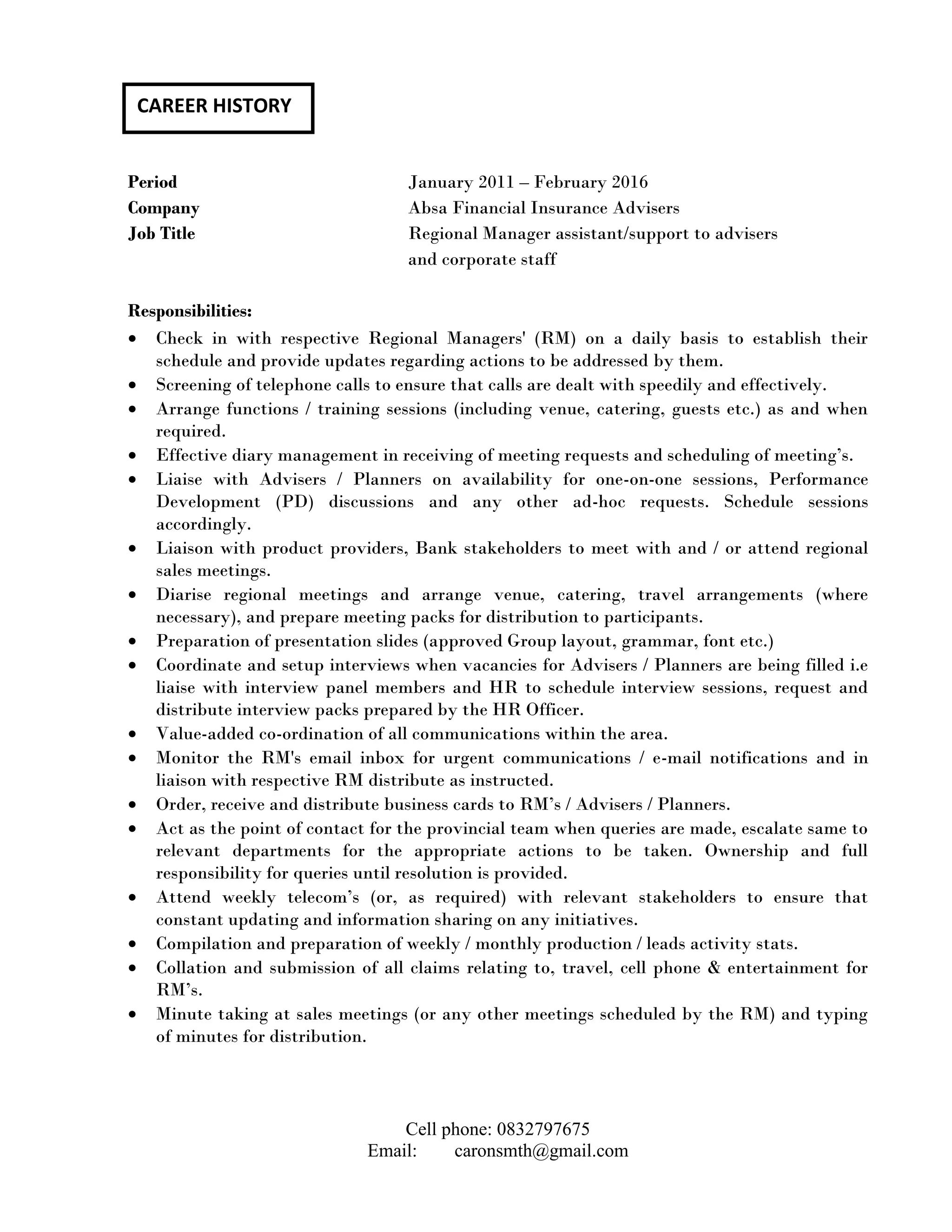 Curriculum vitae of Caron Smith | PDF